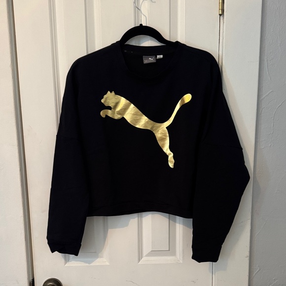 Puma | Sweaters | Puma Womens Black Crew Neck Sweater With Gold Logo ...